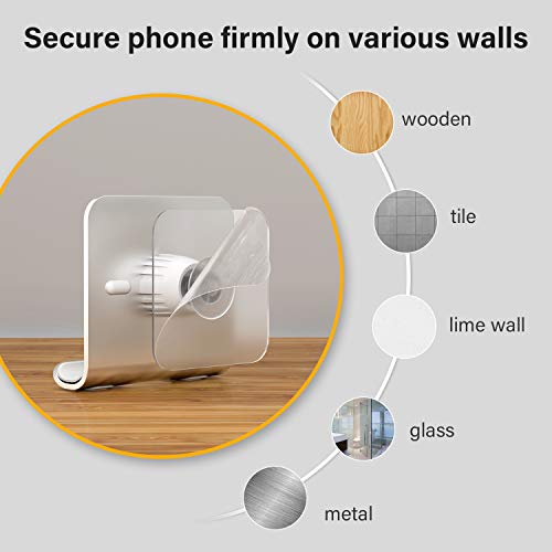 Wall Mount Cell Phone Holder - Mirror Adjustable Cellphone Stand with 2Pcs Adhesive Sticky Pads for Bathroom Bedroom Kitchen or Dorm, Compatible with iPhone Series or Other Smartphones