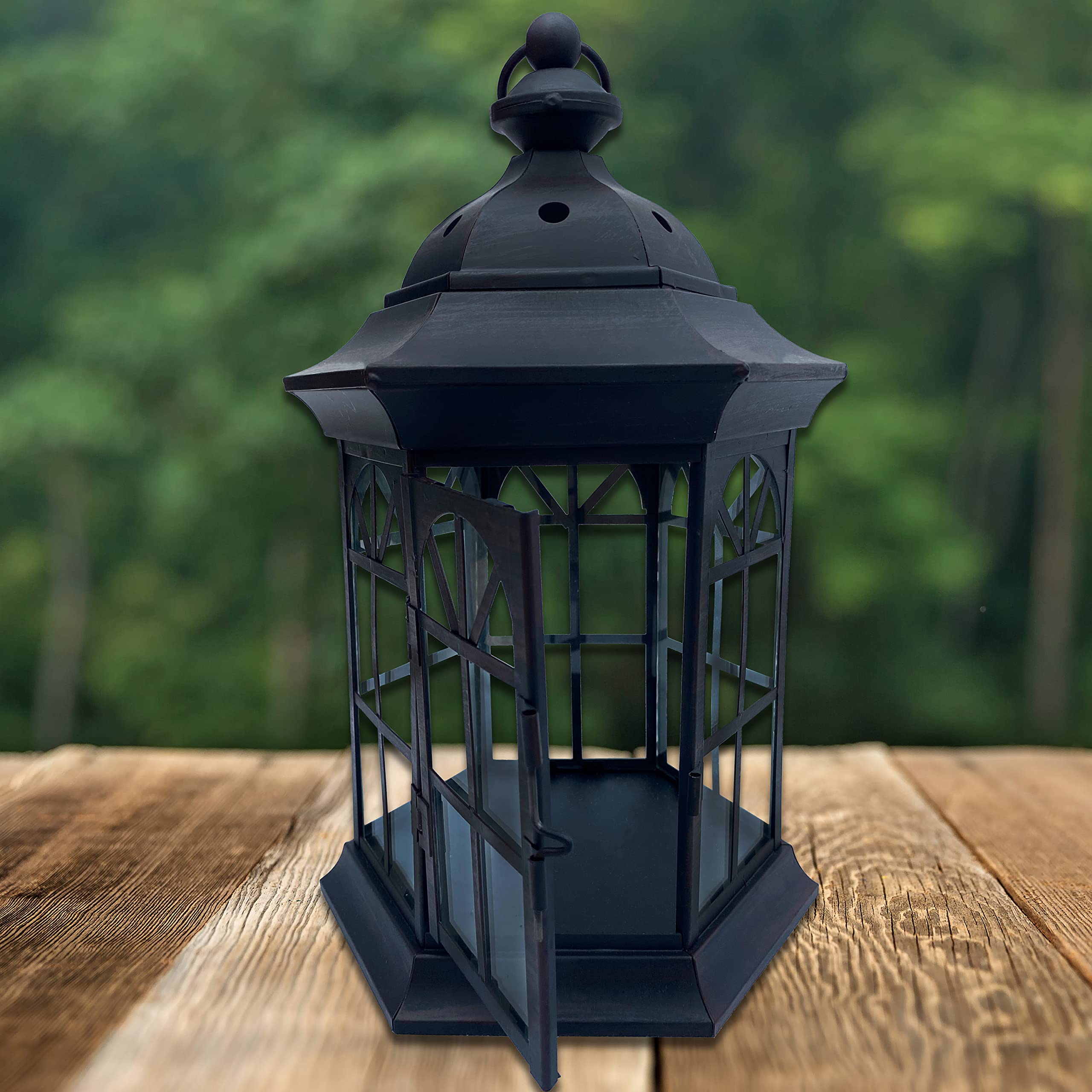BACKYARD EXPRESSIONS PATIO · HOME · GARDEN 906476-NM Three Tier Steel Lantern Stand/Hanger-71 Inch Height-No Candles Included-Backyard Expressions, Black