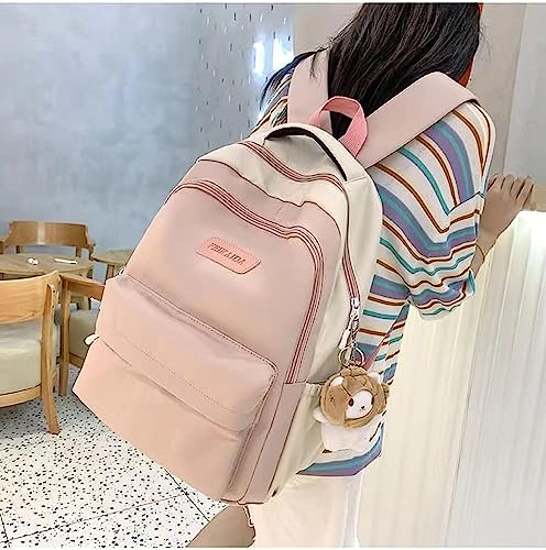 Aesthetic Backpack Cute Kawaii Backpack with Pendant 15.6 Inch College Cute Bookbag Laptop Bag Preppy Backpack (Pink,One Size)