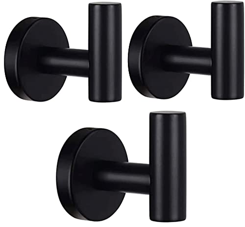 Wall Towel Hooks Bathroom Hook Matte Black Robe Coat Hooks SUS 304 Stainless Steel Heavy Duty Door Hanger Clothes Cabinet Closet Sponges Hook for Bathroom Bedroom Kitchen Hotel Pool 3 Packs
