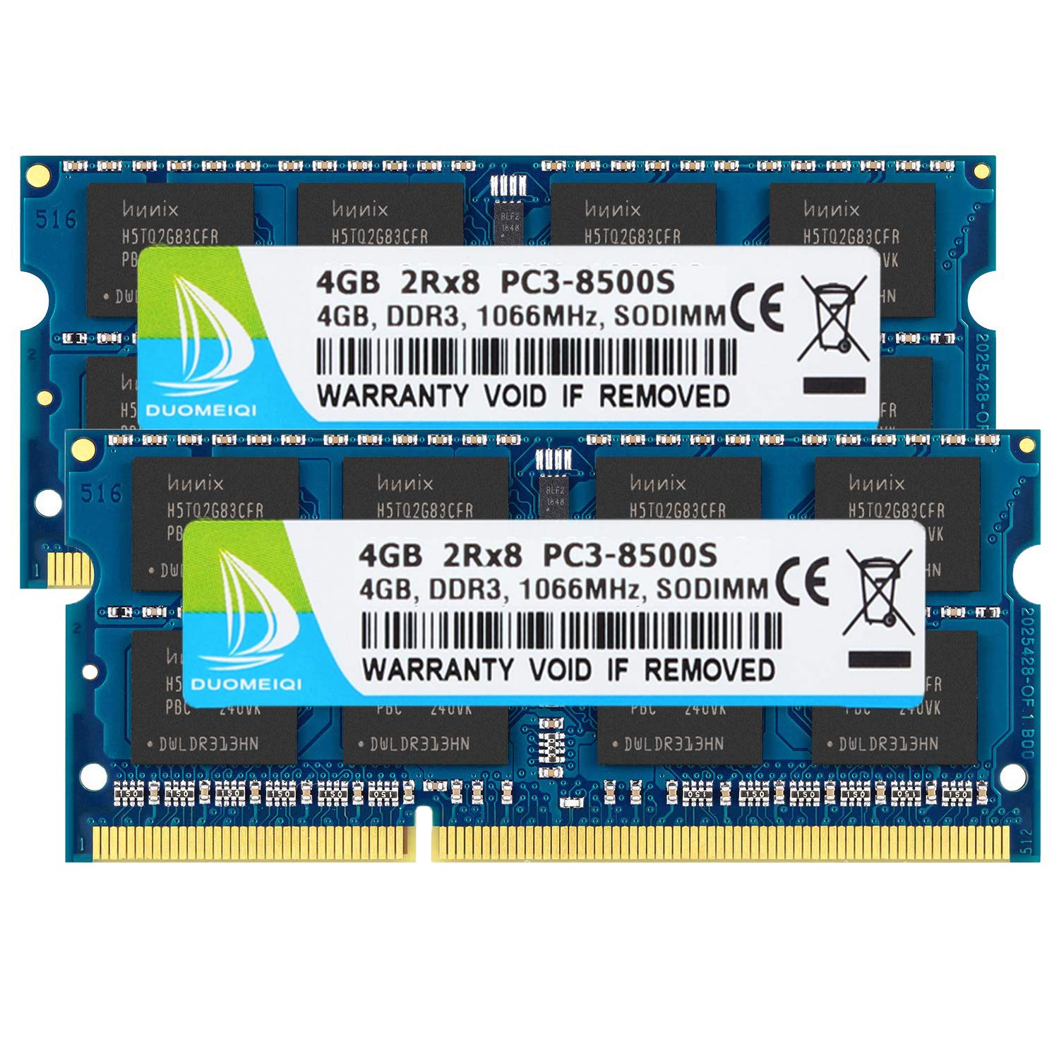 DUOMEIQI Ram DDR3 8GB Kit (2 X 4GB) PC3-8500 PC3 8500S DDR3 1066MHz SO-DIMM CL7 204 Pin 1.5v 2RX8 Sodimm DDR3 Non-ECC Unbuffered Notebook Memory Laptop RAM Modules