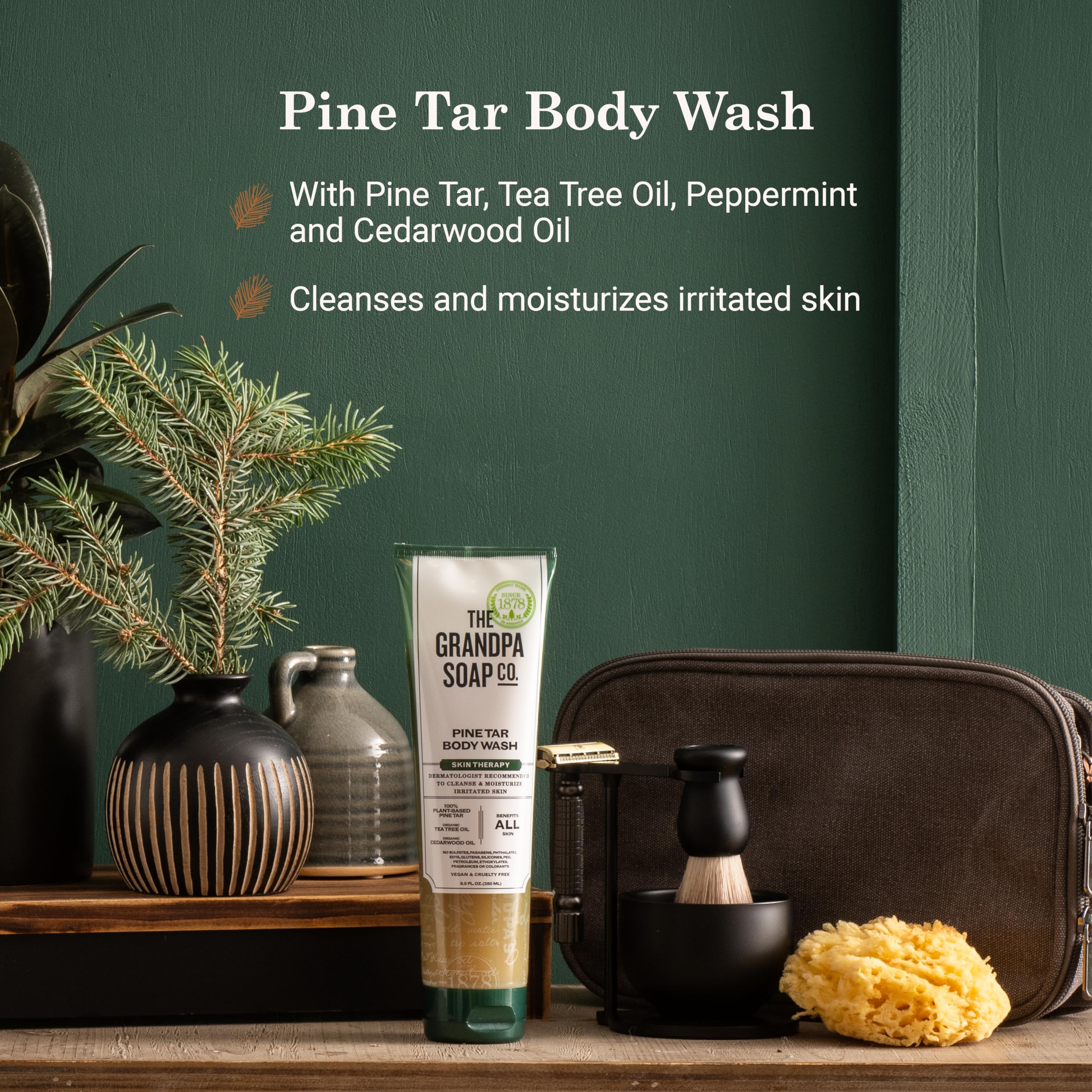 The Grandpa Soap Company Pine Tar Body Wash - Dermatologist Recommended to Cleanse & Moisturize Irritated Skin, Deodorizing Power, With Pine Tar & Tea Tree Oil, 9.5 Fl Oz