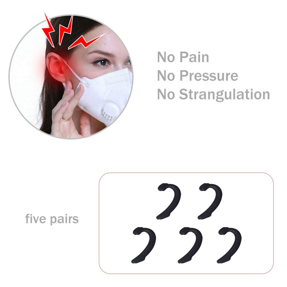 5 Pairs Mask Ear Protector,Ear Protectors Hook,Ear Savers for Masks, Reusable Ear Protection Caps, Silicone Mask Ear Protectors, Soft Ear Hook for Adult & Kid (Black)