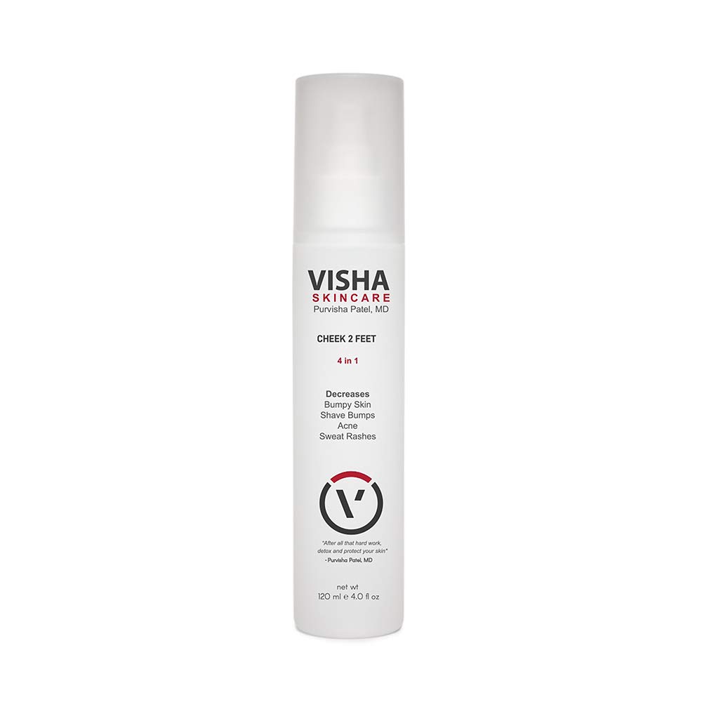 Visha Skincare Cheek 2 Feet 4 in 1 Body Spray for Men and Women, Decreases Bumpy Skin and Shave Bumps, Blemishes and Sweat Rashes, Aluminum Free Deodorizing Mist for Daily Use and After Workout 4fl oz