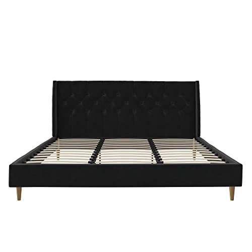 Novogratz The Her Majesty Upholstered Bed, King, Black Velvet