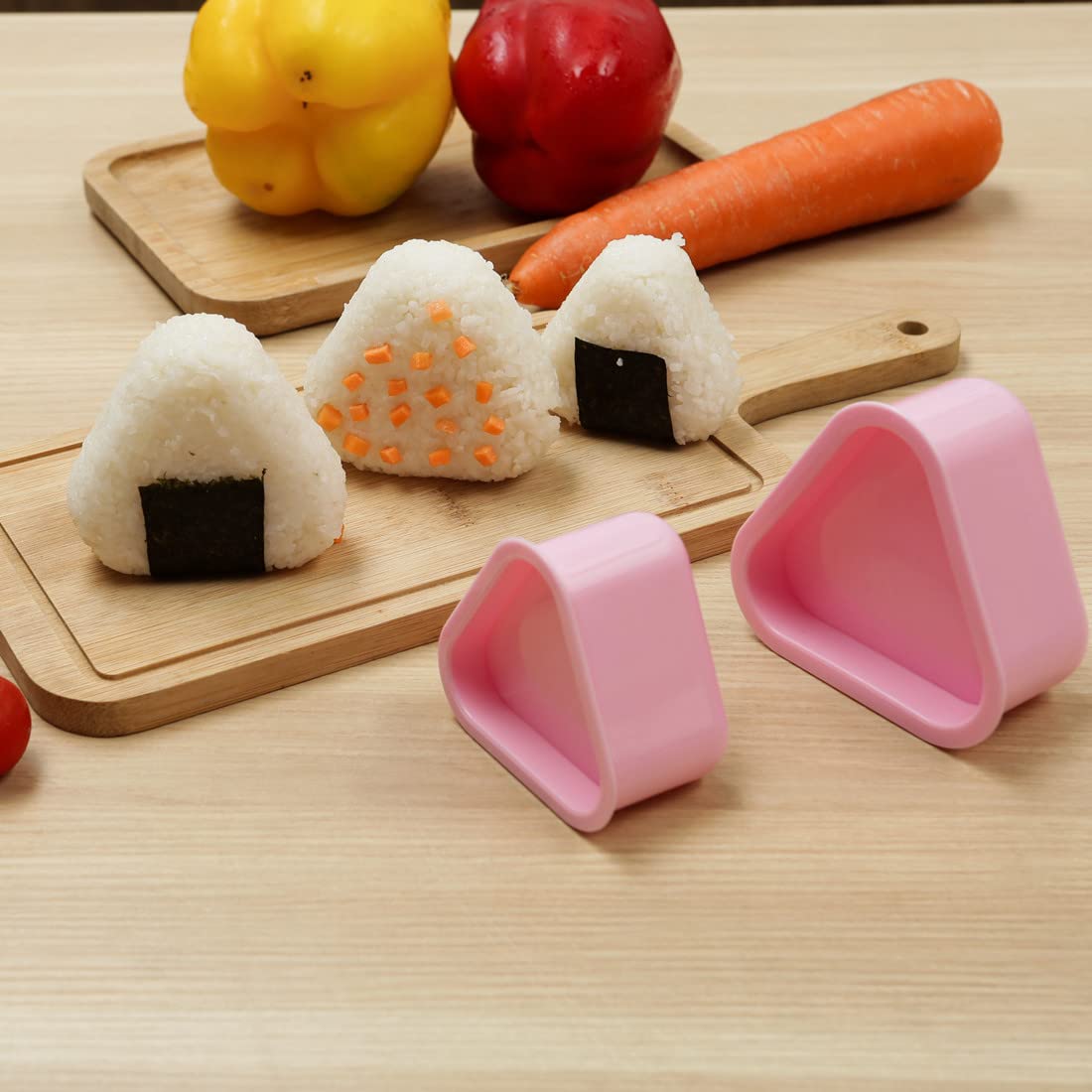 Aesumta Triangle Onigiri Mold,2 Pcs Sushi Mold ,Onigiri Mold Set with Wrapper Bags & Stickers for Bento Home DIY Sushi Making Kit (pink)