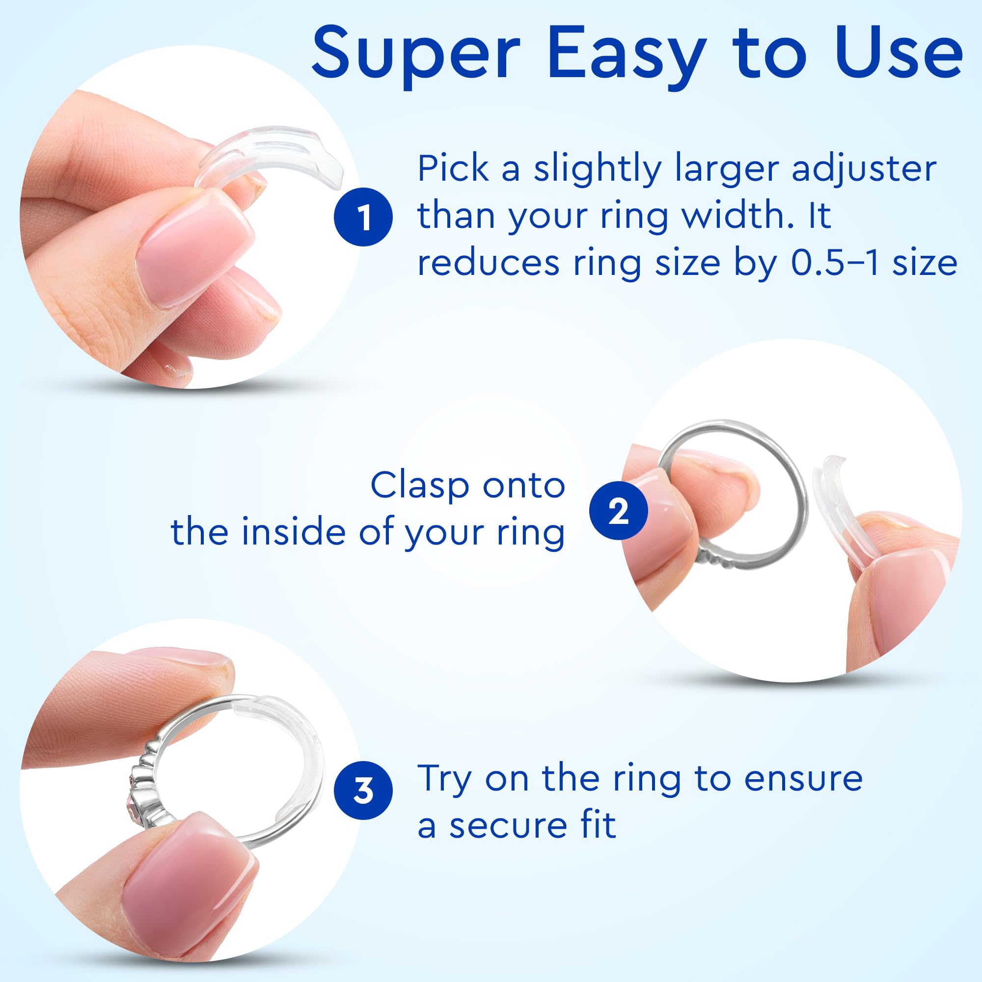 5 STARS UNITED Ring Sizers for Loose Rings - 6-Pack Easy-Clip Ring Size Adjuster for 3-10 mm Band Widths - Ring Guards for Women and Men, Transparent