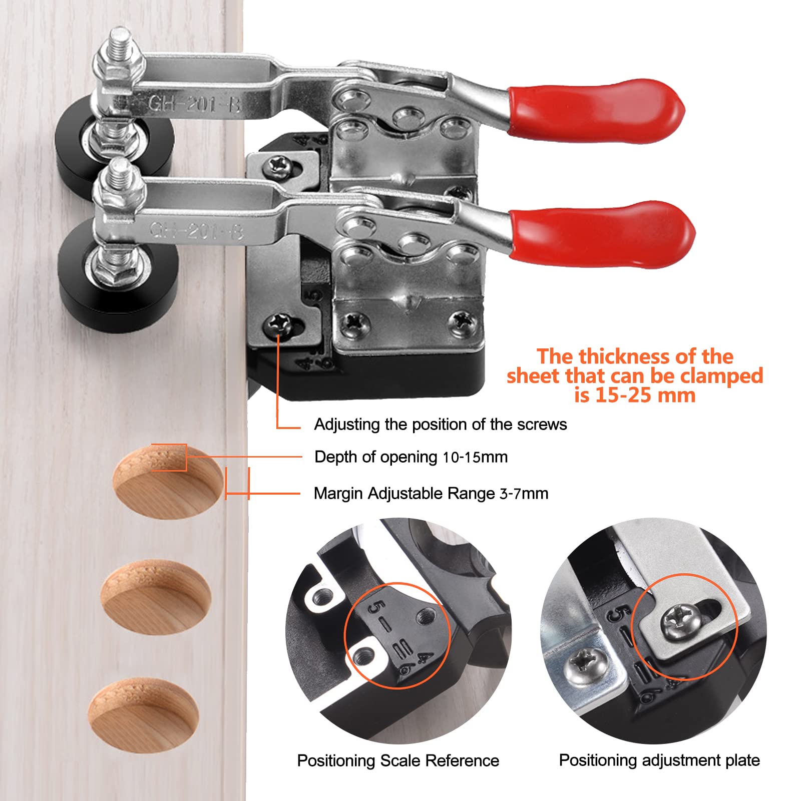 Adoles 35mm Concealed Door Hinge Jig, Accurate Locking Cabinet Hinge Jig,Aluminum Alloy DIY Pocket Hole Jig,2 Retaining Clips,Adjustable Quick Punch Cabinet Hardware Jig