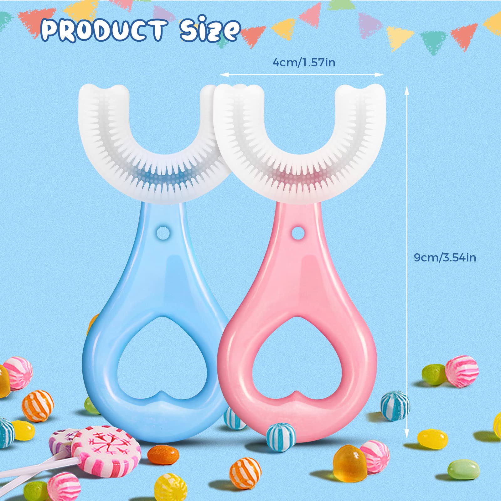AURUZA Kids U Shaped Toothbrush Food Grade Soft Silicone Brush Head,U-Type 360° Oral Toothbrush Cleaning with Handle Design for Kids(2-6 Years Old)