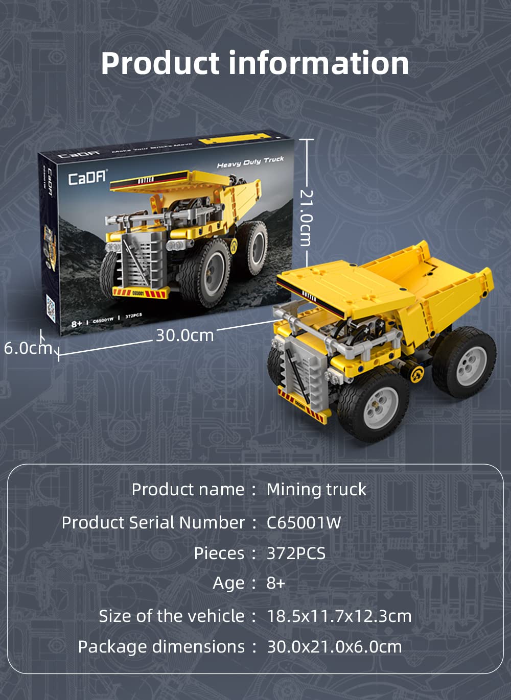 CaDA Construction Vehicle Building Toys - 372Pcs Mining Truck Building Bricks Kit for Age 8-12 Boys Kids Birthday Gifts, STEM Engineering Car Building Blocks Set Model