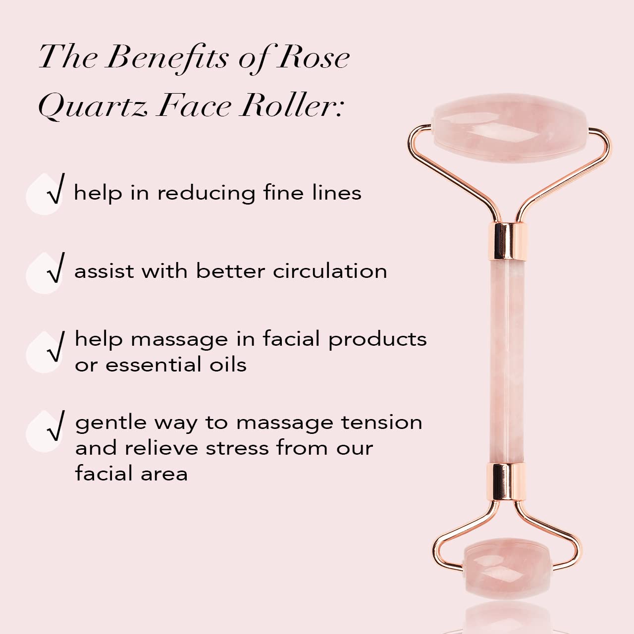 Kitsch Face Massager Rose Quartz Face Roller for Skin Care, Facial Roller & Jade Roller for Face Aging Wrinkles and Lifting, Eye Roller for Puffy Eyes, Rose Quartz Roller for Face Neck Fine Lines 1 Pc