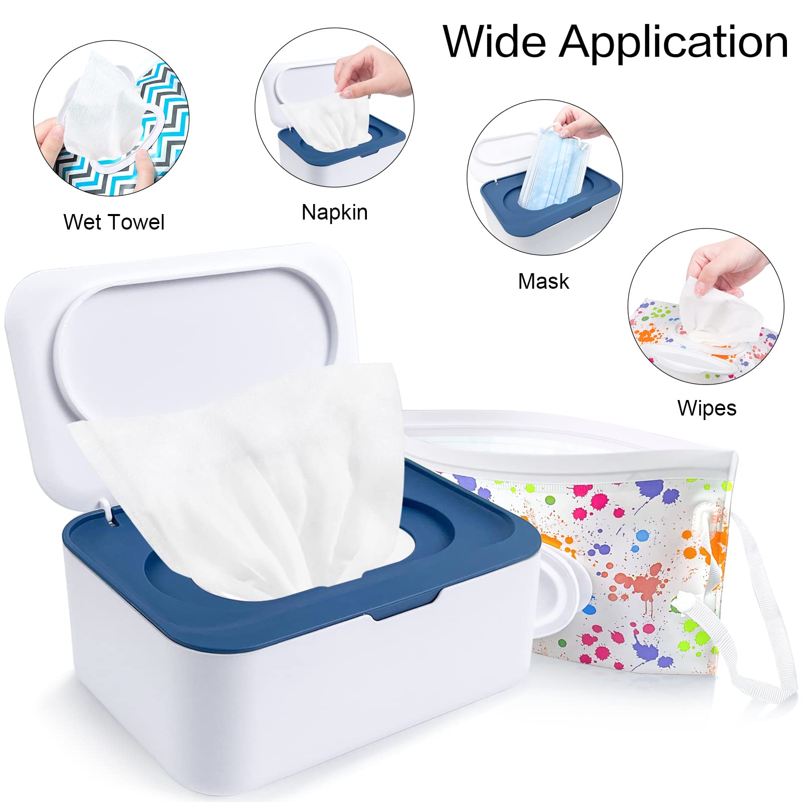 8Pcs Baby Wipes Dispenser, Reusable Baby Wipe Holder Box and Portable Wet Wipes Pouch, Refillable Wipes Pouch Case Container with Lid for Bathroom Baby Nursery Kitchen Office Travel (Black)