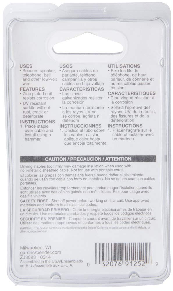 Gardner Bender PSB-1600T 25-Pk. 3/16-In. Black Low-Volt Staples - Quantity 8