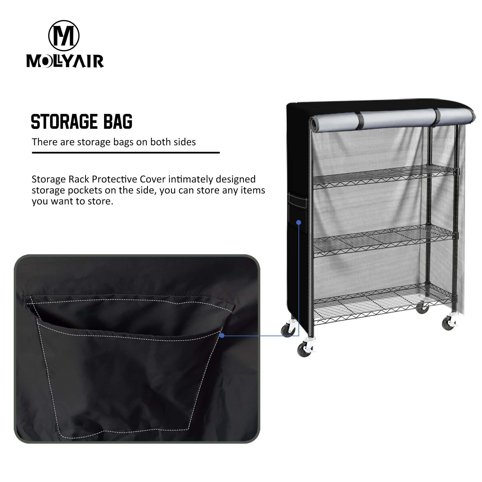 MOLLYAIR Wire Shelf Cover - Transform Your Space with Our Light-Blocking and Dust-Proof Cover for Pantry and Greenhouse Shelving,36"W×14"D×54"H 