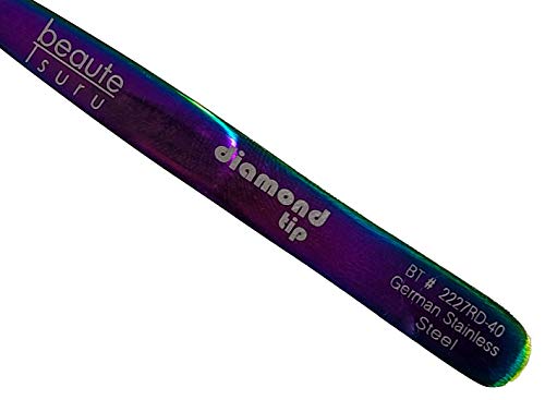 Professional Diamond Tip Eyebrow Tweezers (Rainbow Titanium Finish Slant Tip Tweezer BT2227DR 4.0)