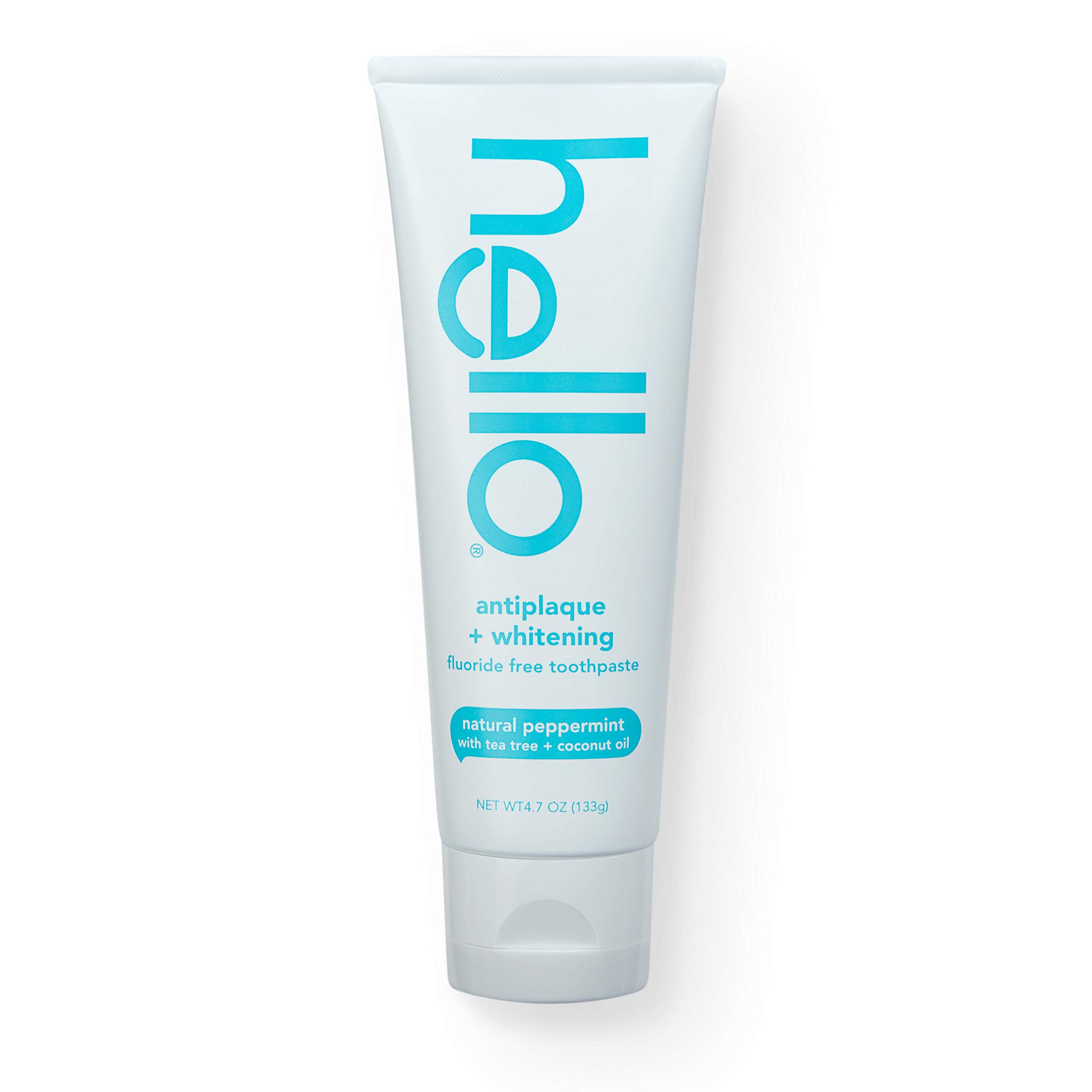 Hello Oral Care Fluoride Free Antiplaque and Whitening Toothpaste Vegan SLS Free with Tea Tree Oil Coconut Oil, Natural Peppermint, 4.7 Ounce