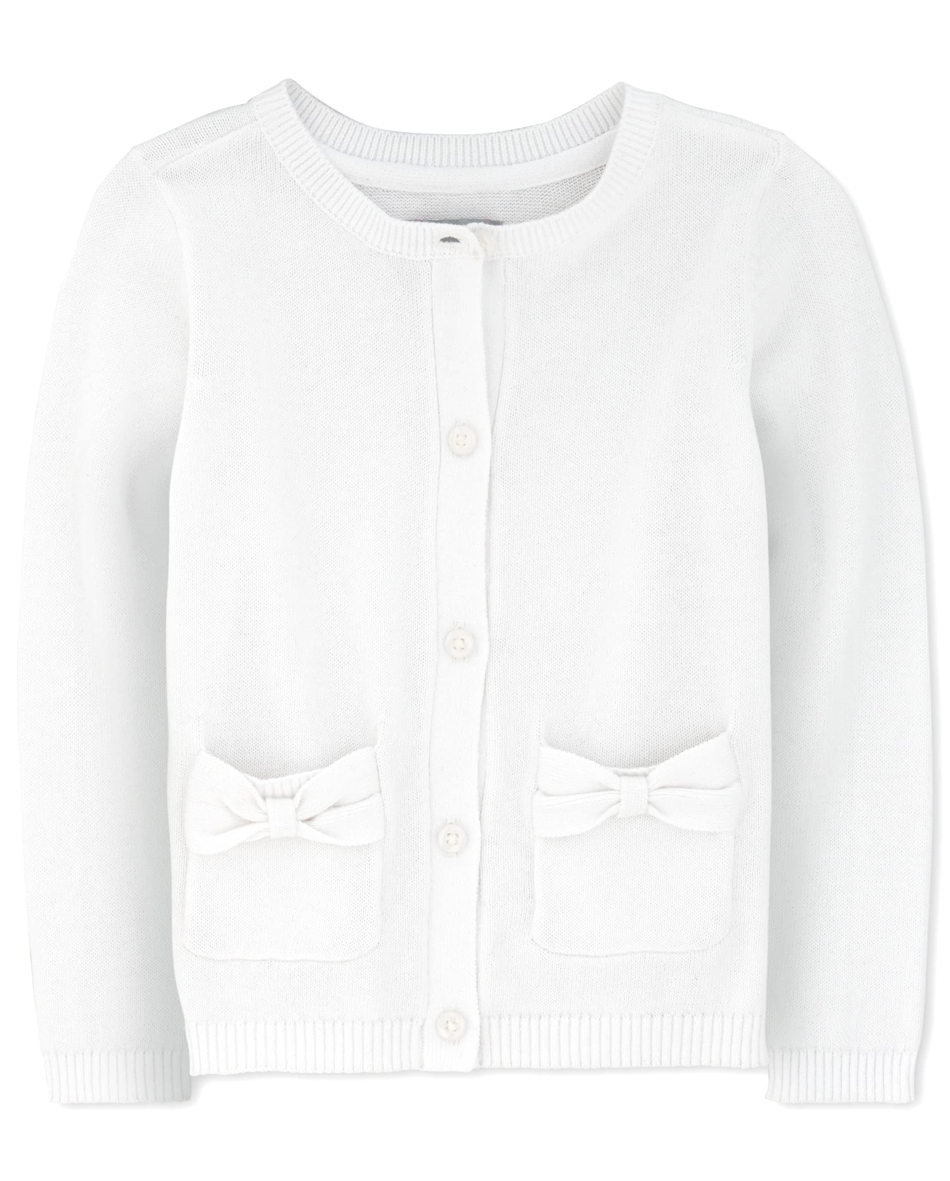 The Children's Place Baby Toddler Girls Bow Pocket Cardigan, White, 5T