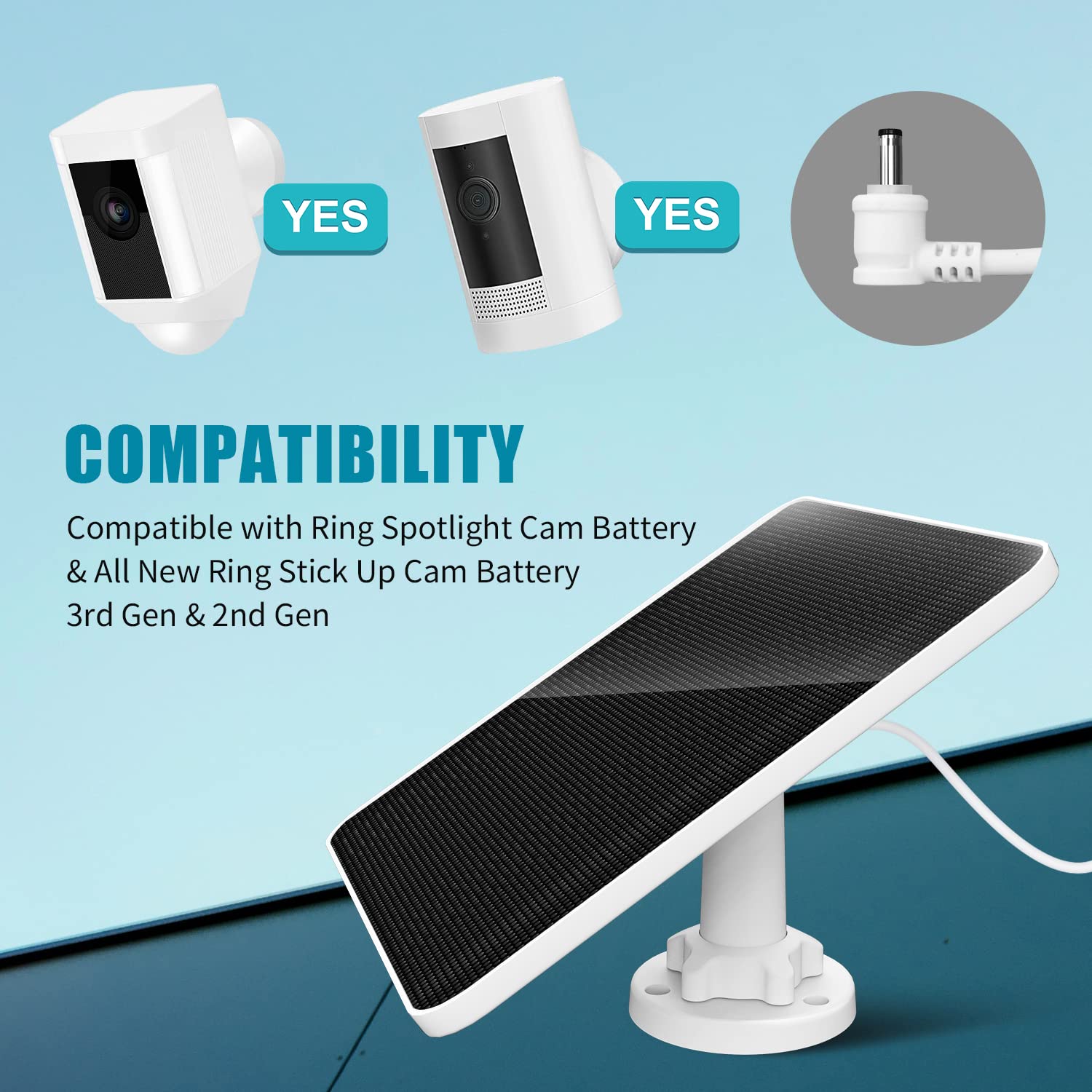 A-ZONE Solar Panel Compatible with Ring Spotlight Cam Battery& All New Ringstick Up Cam Battery, 7W Solar Panel for Security Camera Power Your Surveillance Camera continuously