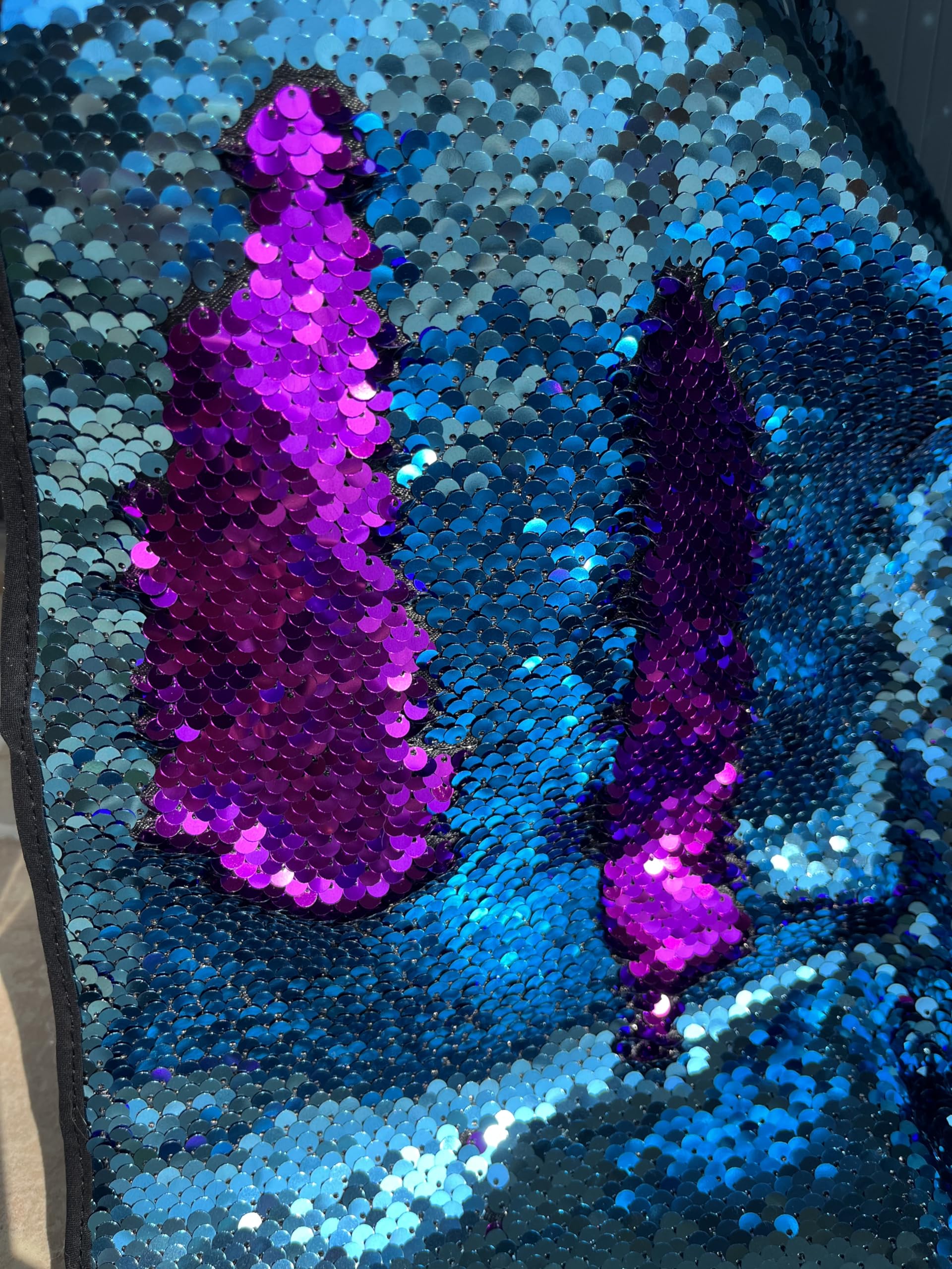 5MM Not Falling Sensory Wall for Kids Sequin Flip Fabric High Density Reversible Sensory Graffiti Fabric Sequin Fabric by The Yard Mermaid Fabric Purple to Blue-0.5yd, 50” x 18”