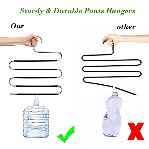 S-Shape Pants Hangers Space Saving Trousers Hangers 4 Pack, 5 Layer Stainless Steel S-Shape Trousers Hangers