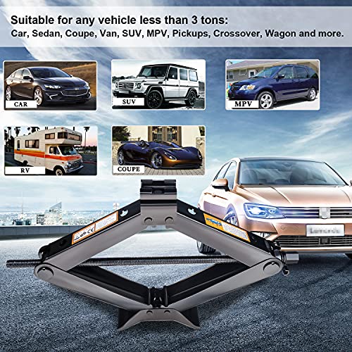 AUTOINS Scissor Jack Set- 3 Ton (6614 lbs) Car Jack Kit Auto - Smart Mechanism with Hand Crank/Wrench/Lug Wrench Thickened Base for Car SUV MPV