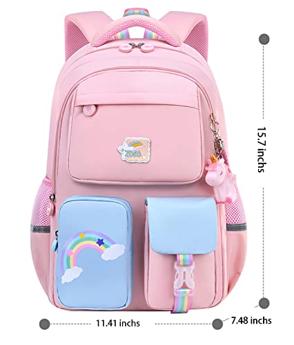 CILREA Backpack for Girls,School Backpack for Girls, Cute Book Bag with Compartments for Teen Girl Kid Students Elementary Middle School, Kids' School Bag, Pink