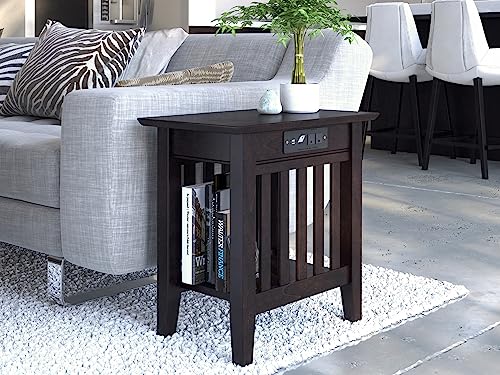 AFI Mission Chair Side Table with Charging Station in Espresso
