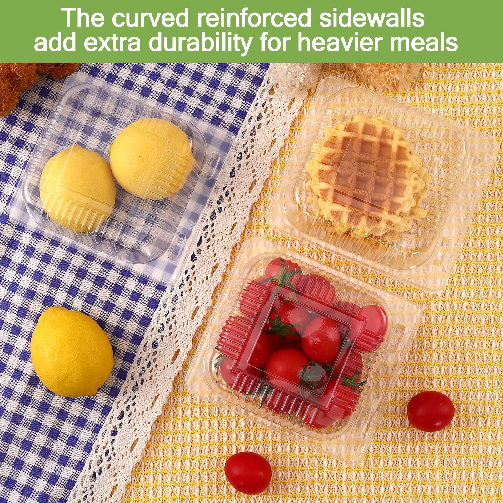 60Pcs Clear Take out Containers,Plastic Hinged Food Container,Clear Cake Containers Square,Disposable Clamshell Dessert Container with Lids for Salads Sandwiches Hamburger Dessert (5.3x4.7x2.8 in)