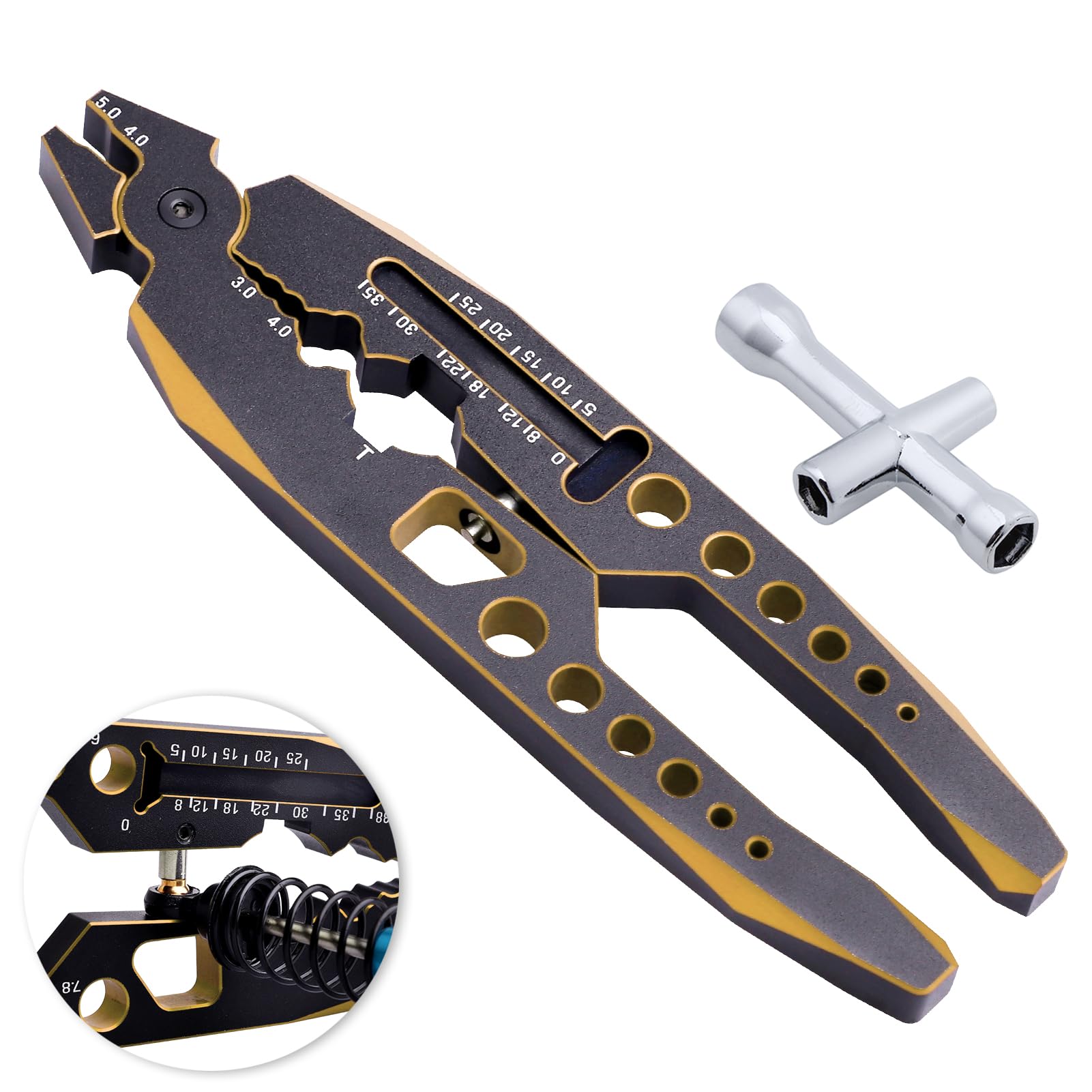 AllinRC Metal Shock Absorber Pliers Rod Ball Clamp Multi-Function RC Tools & Small 4-Way Cross Wrench for RC Models 1/8 1/10 RC Car Crawler Monster Truck (Black Blue)