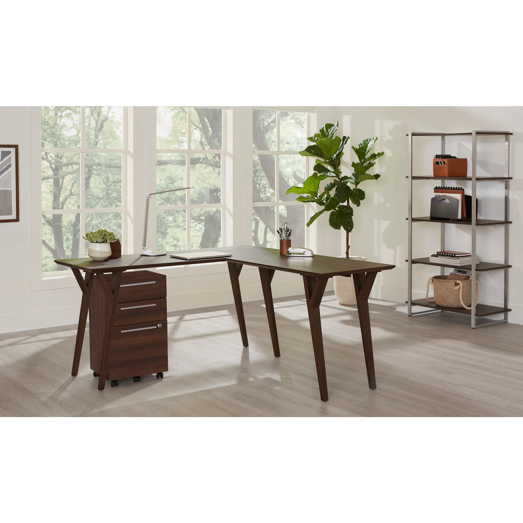 RealspaceĀ® Trezza 62"W L-Shaped Computer Desk, Warm Walnut