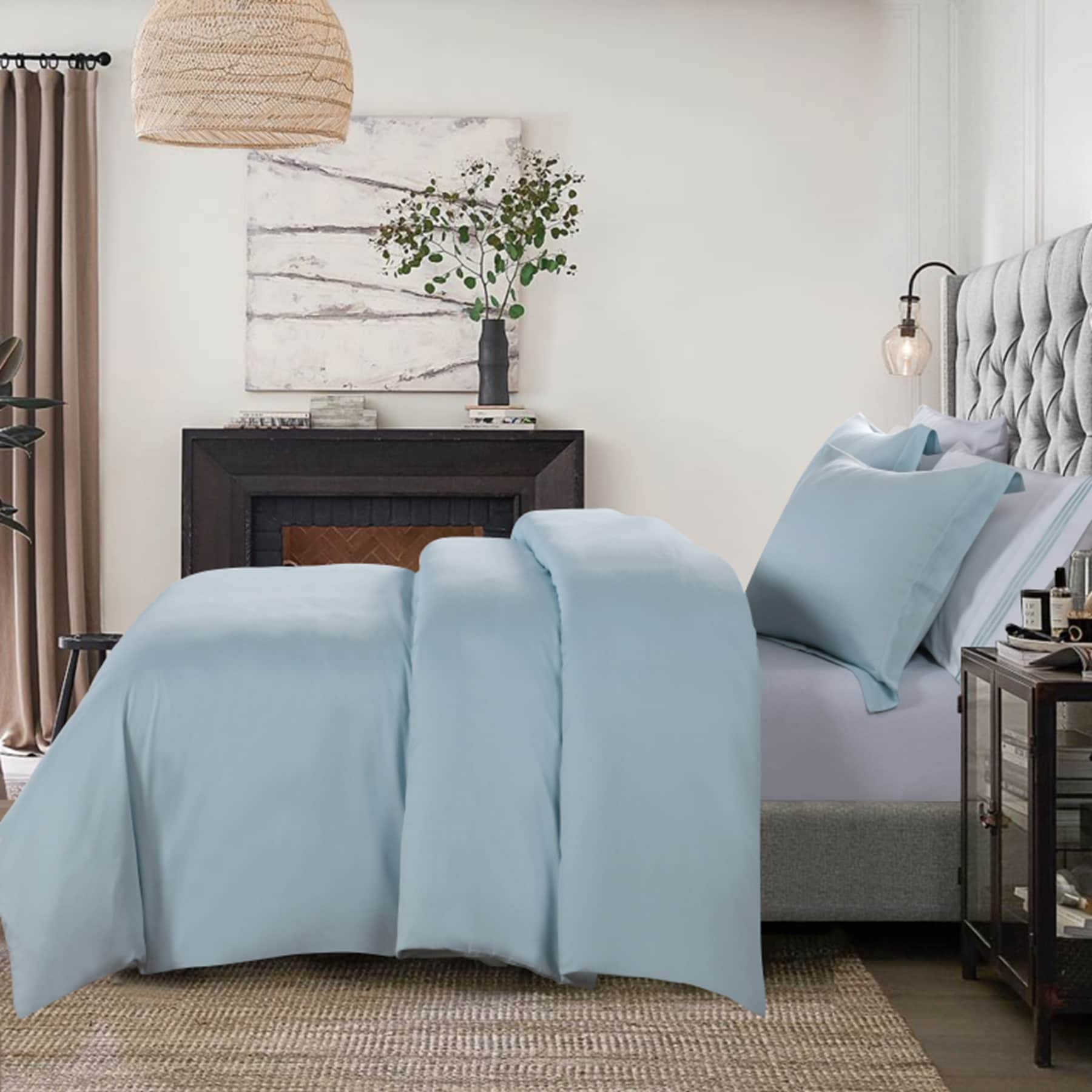 5pcs 400TC Cotton Duvet Cover Set Aqua King