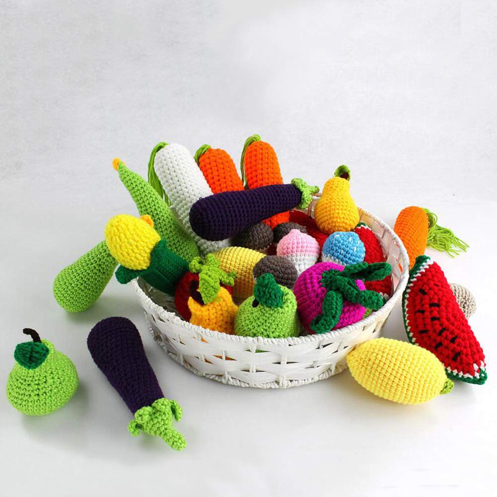 BARMI Realistic Vegetable Fruit Lemon Crochet Knit Toy Newborn Baby Photography Props,Perfect Child Intellectual Toy Gift Set Random Color Green Pear