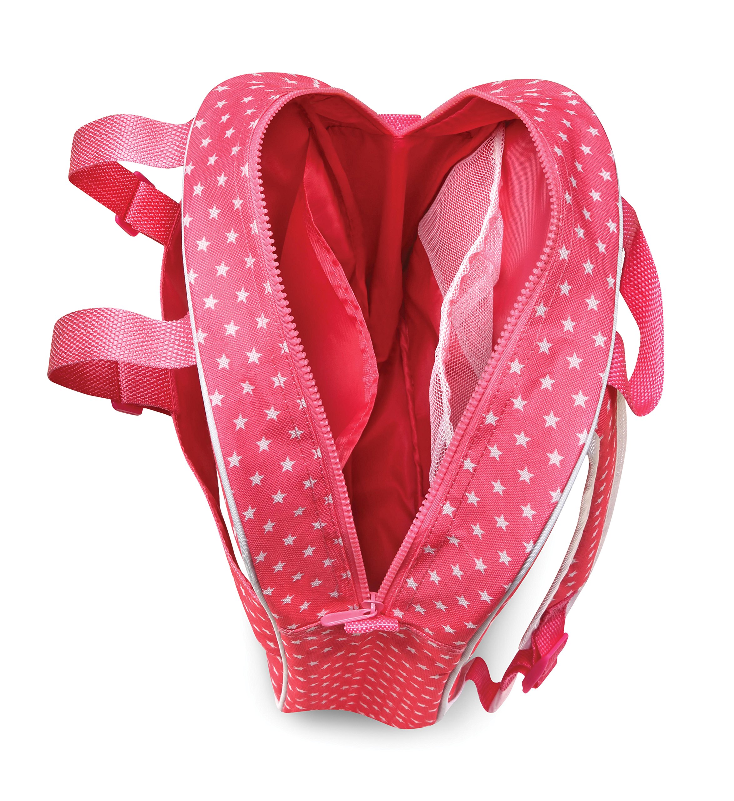 Badger Basket Delightful Doll Travel Backpack with Plush Friend Compartment – Perfect for 18-Inch Dolls with Stylish Pink Star Design