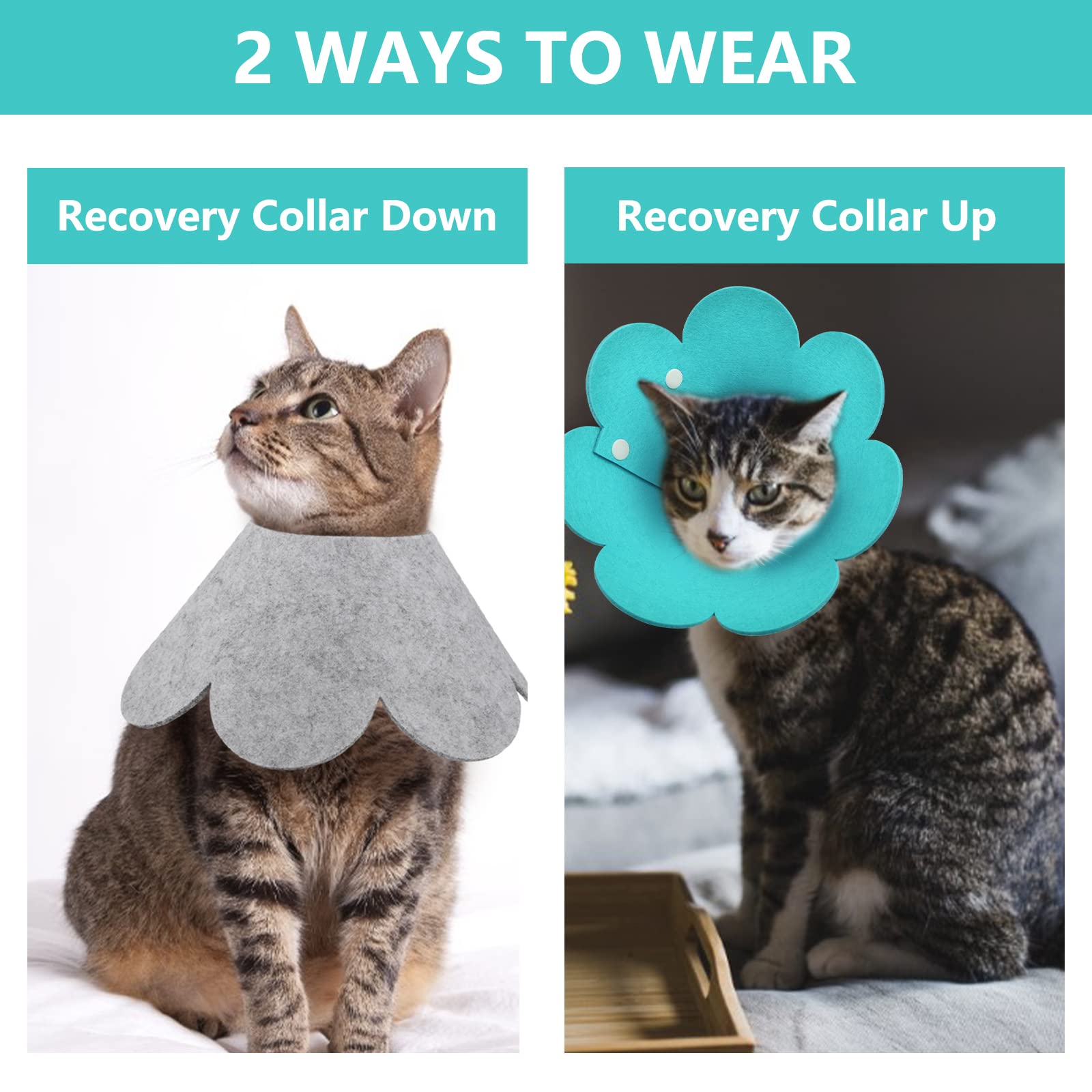 HACRAHO Cat Recovery Collar, 3 PCS Adjustable Flower Cat Cone Collar Soft Pet Cone Recovery Collar with Sun Flower Shape for Cats Kitten Puppies, Blue-Green, Olive Green and Gray