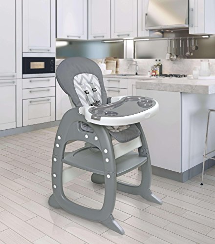 Badger Basket Envee II Baby High Chair with Playtable Conversion – Gray Chevron, 5-Point Harness, Dishwasher Safe Tray, Machine Washable Cushion