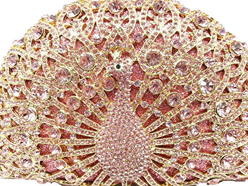Boutique De FGG Elegant Crystal Clutches For Women Peacock Clutch Bag Evening Purses and Handbags (Small, Pink)