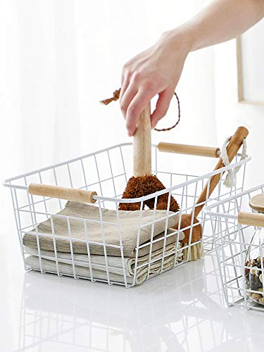 LeleCAT Wire White Baskets with Handles Wire Storage Organizer Baskets For Kitchen, Household Refrigerator for Cabinets, Pantry, Closets, Bedrooms - Set of 4(White)