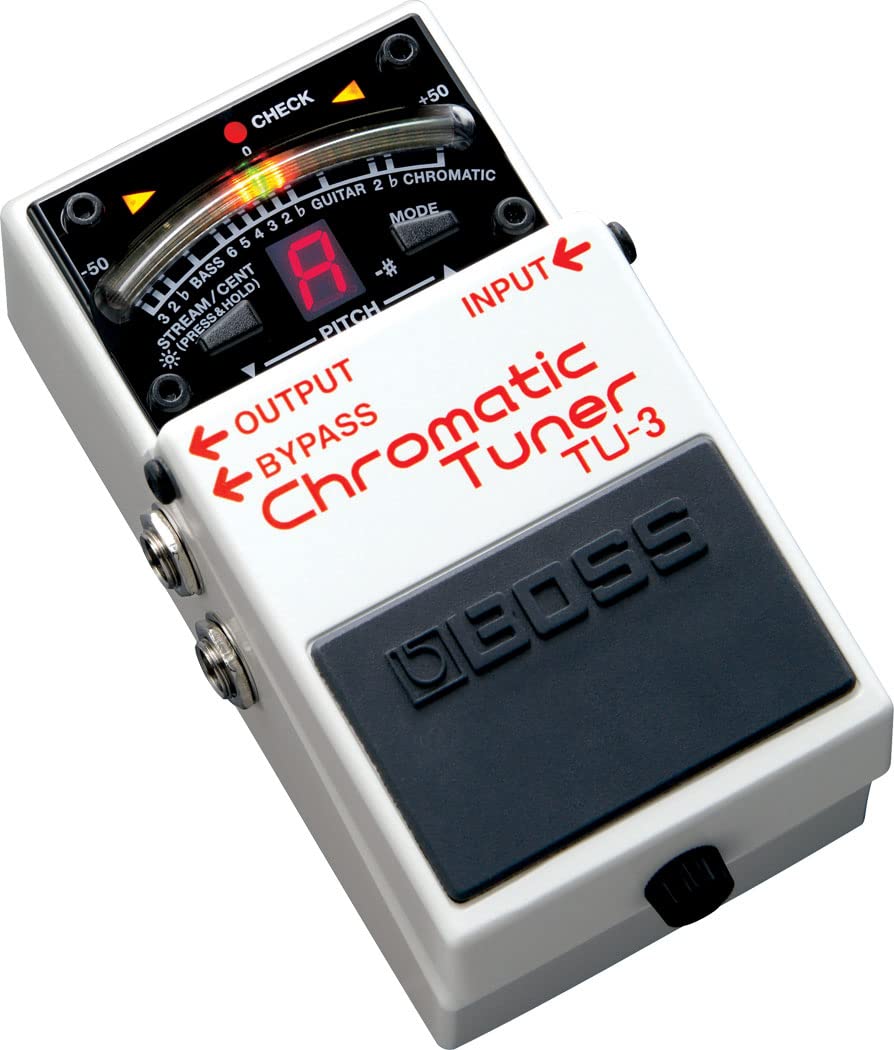 Boss TU-3 Chromatic Tuner Pedal Bundle with Power Supply, Instrument Cable, Patch Cable, and Picks