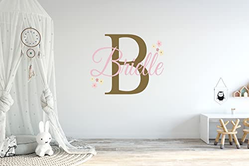 CuteDecals Custom Name and Initial with Flowers Wall Decal - Personalized & Art Mural Girls Decor Stickers for Nursery Bedroom Decoration (Mini Wide 16 inchx10 inch Height)