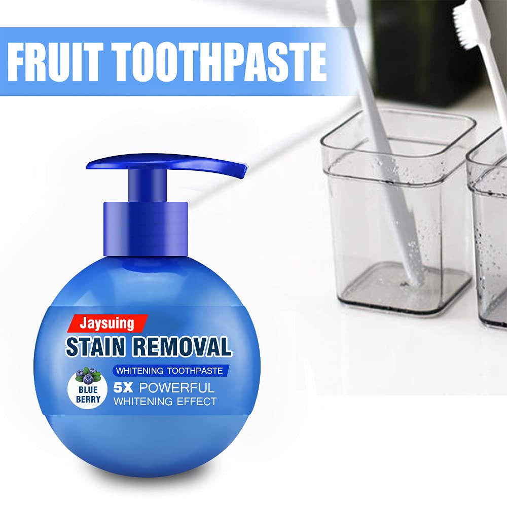 Press Toothpaste,Baking Soda Whitening Toothpaste,Jaysuing Stain Removal Whitening Toothpaste Strong Cleaning Power Natural Stain Remover Fluoride-Free Toothpaste(Blueberry Flavor)
