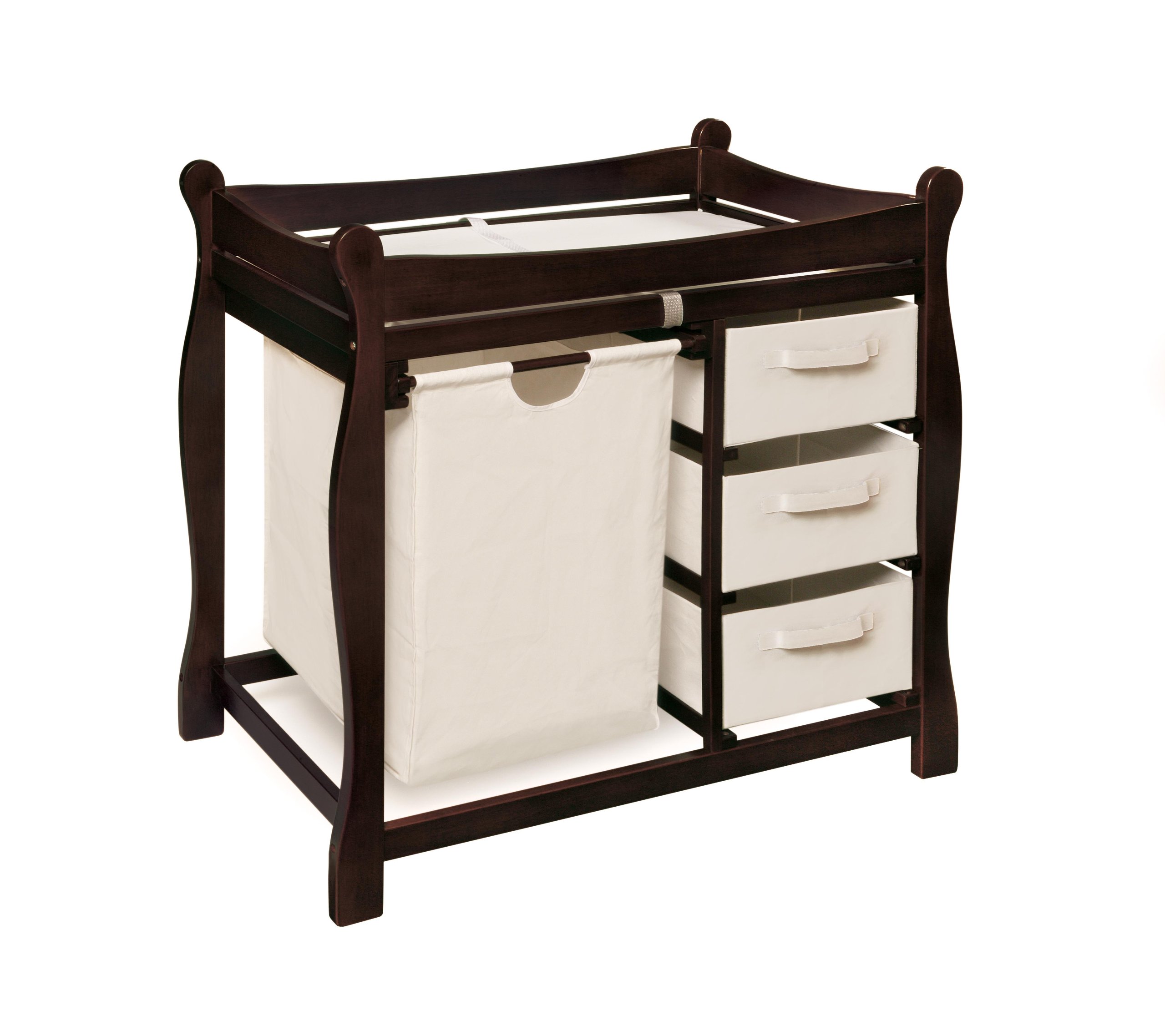 Badger Basket Sleigh Style Baby Changing Table with Laundry Hamper and 3 Storage Drawers - Espresso