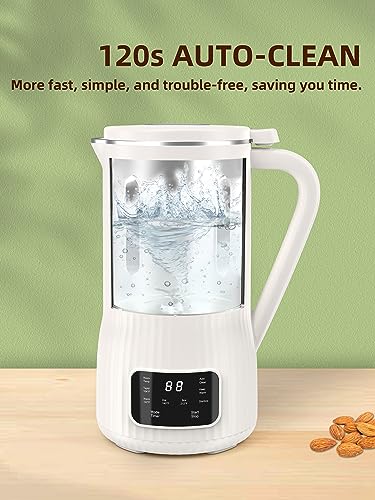 BUAIAHUG 20oz Nut Milk Maker Machine - Multi-Functional Automatic Almond Milk Machine with 10 Blades, Plant-Based Milk, Oat, Soy, Oat, and Dairy Free Beverages with 12 Hours Timer/Auto-clean/Room Temp/Keep Warm/Boil