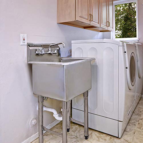 DuraSteel Small Commercial Slop Sink - 18" x 18" Inner Prep Sink - Single Bowl Stainless Steel Utility Sink with No Lead Faucet - CEC & NSF Certified - For Restaurant, Kitchen, Laundry, Garage