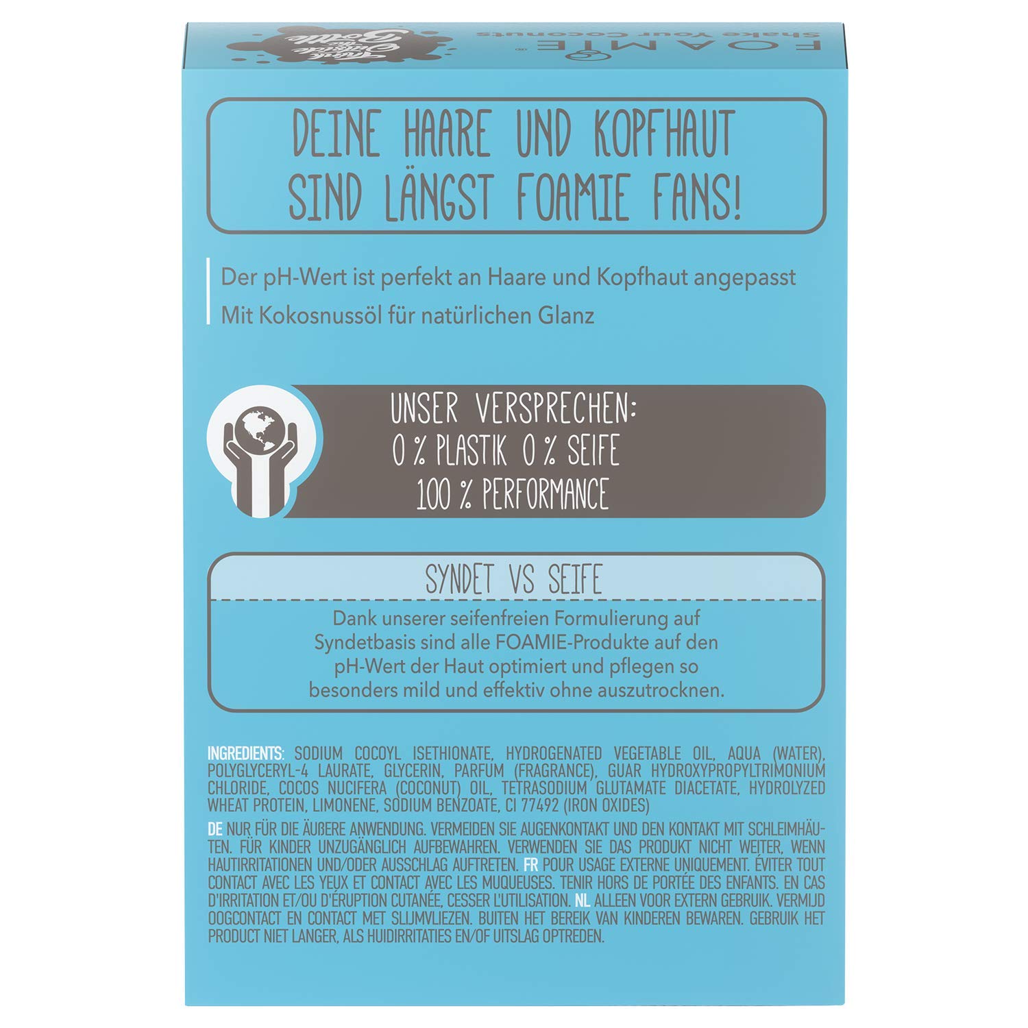 Foamie Solid Shampoo, Normal Hair & Curls with Coconut Oil, Hair Shampoo for Natural Shine 100% Vegan, Plastic-Free, 80 g
