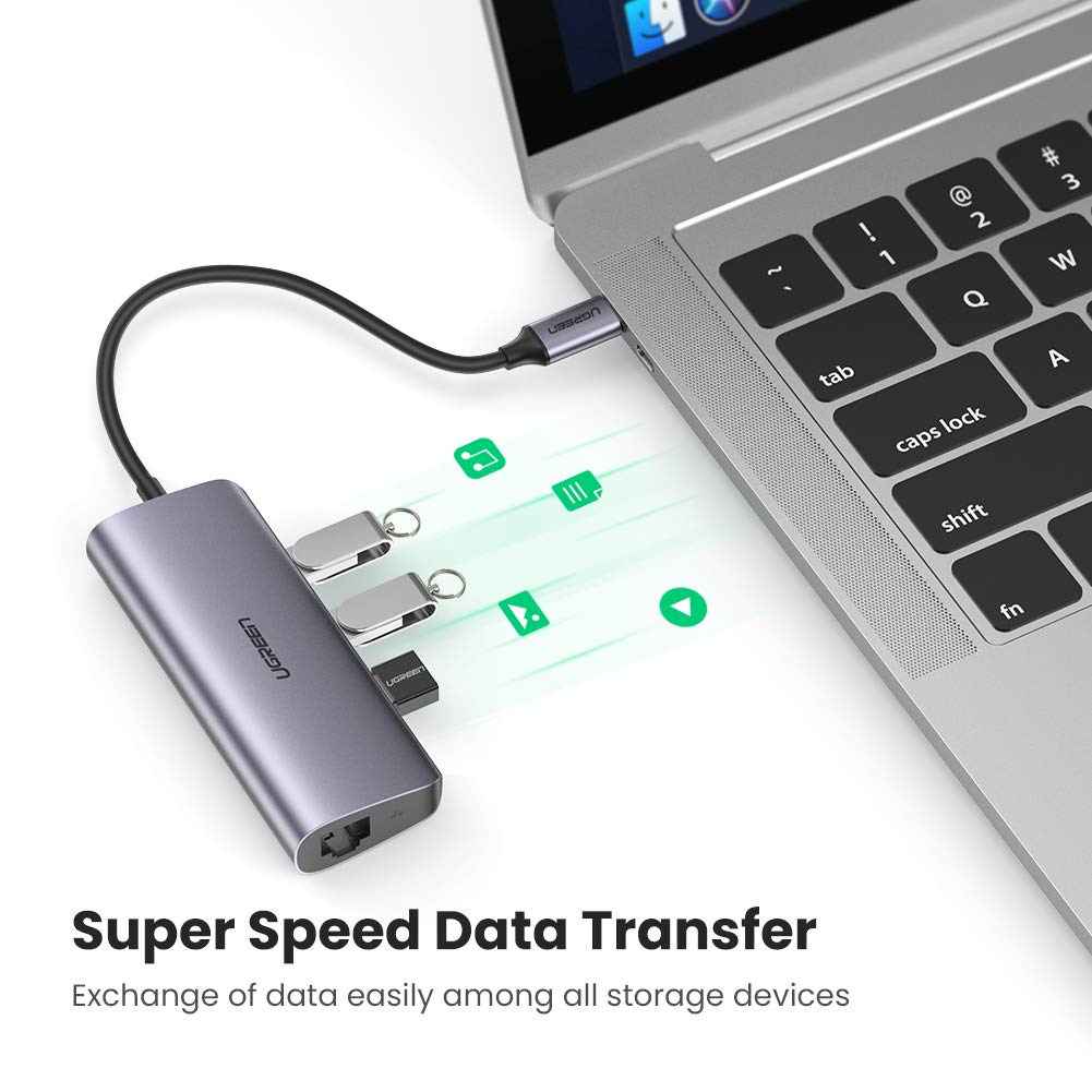 UGREEN USB C Hub Type C to 3 Port USB 3.0 Dock with Gigabit Ethernet Adapter Micro USB Power Compatible with MacBook Pro Air Mac Mini Dell XPS Chromebook Pixel Surface Book 2 Samsung S10 S9 Plus S8