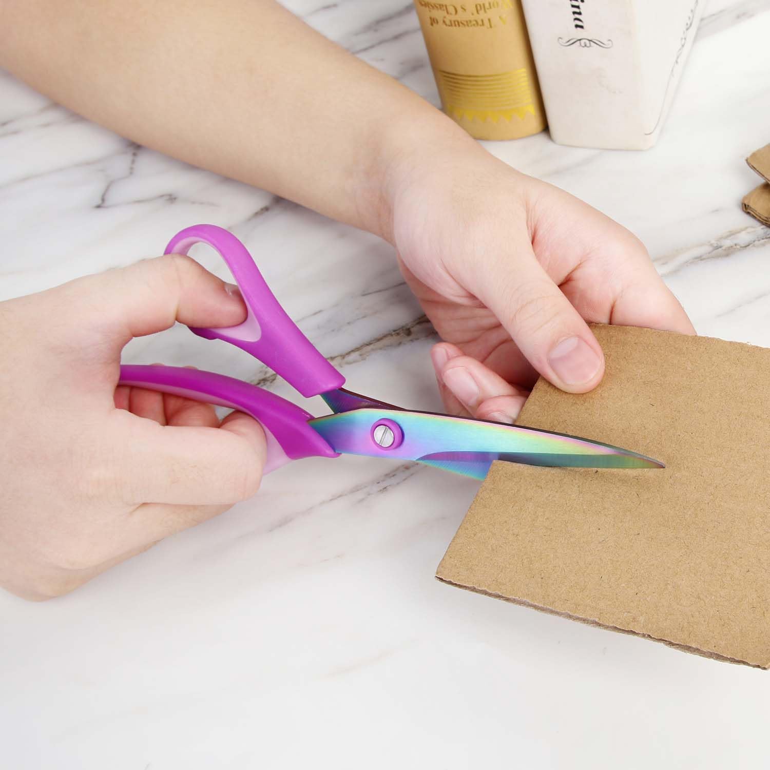 8.5" Scissors All Purpose, Multipurpose Office Scissors Set of 3 pack, sharp Titanium Coating Blade and Soft Comfort-Grip Sturdy Scissors for Fabric School Craft Sewing Home, Right/Left Handed, Purple