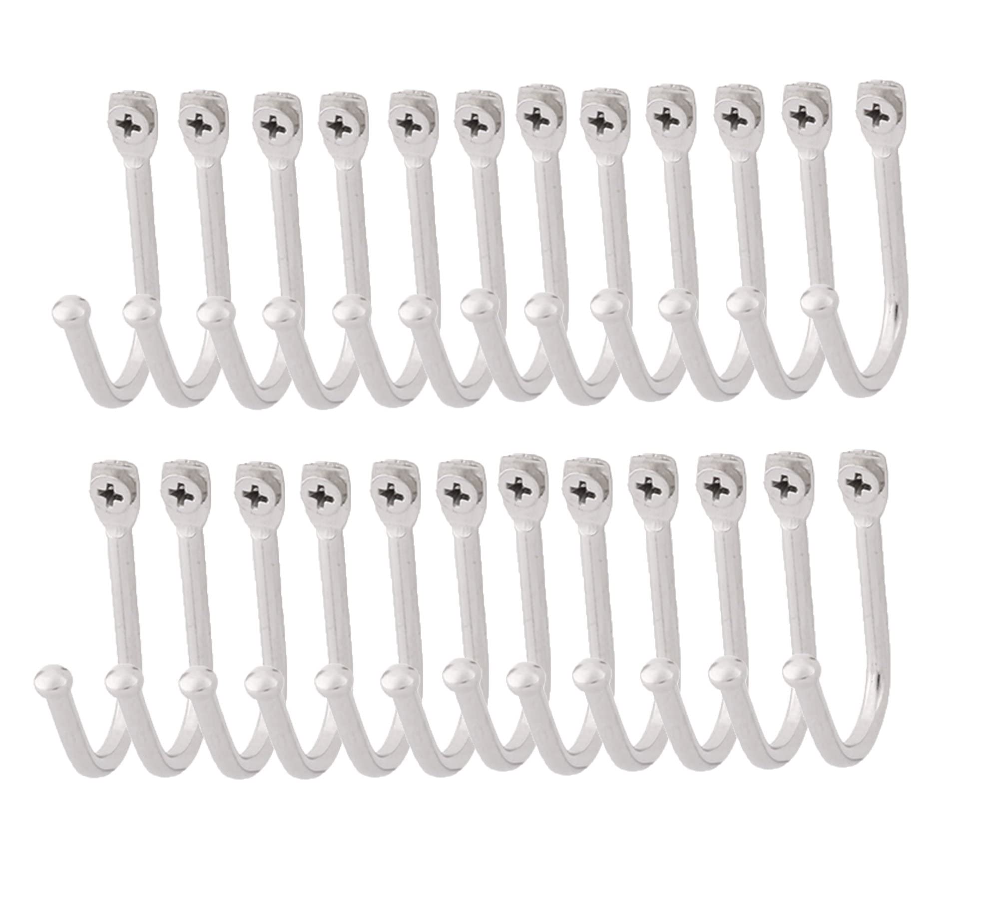 Antrader Household Metal J Shaped Wall Door Key Coat Bag Hanger Hook Silver Tone Pack of 24