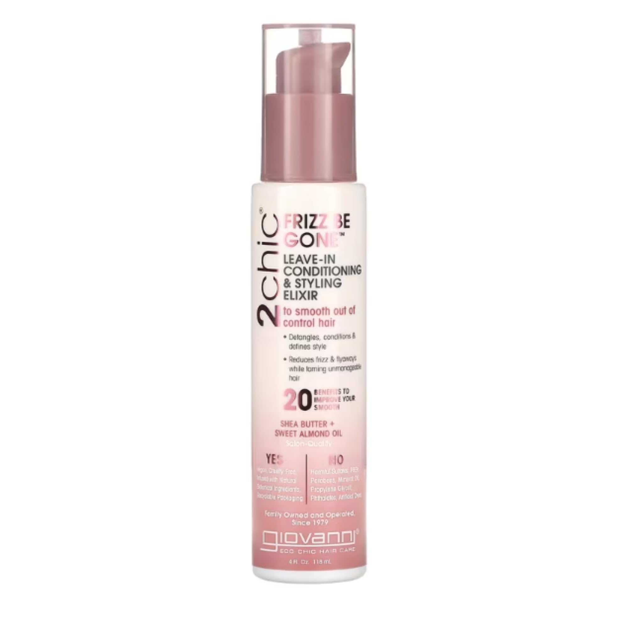 GIOVANNI 2chic Leave-In Conditioning Styling Elixir - Anti-Frizz Natural Hair Smoothing Formula with Shea Butter & Sweet Almond Oil, Macadamia, Detangler, Paraben Free, Color Safe Conditioner - 4 oz