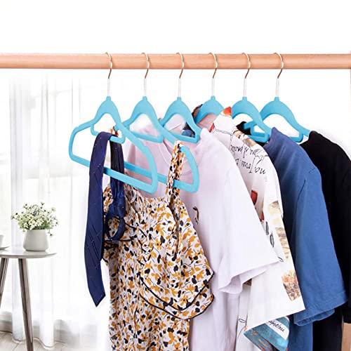 BBFISH Premium Velvet Suit Hangers 50 Pack Non Slip Clothes Hanger, 360 Degree Chrome Swivel Rose Gold Hook Strong and Durable Hold Up to 10 Lbs, Ultra Thin Coat Hangers (Sky Blue)