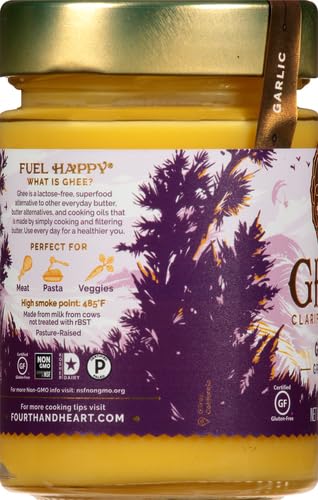 4th & Heart California Garlic Grass-Fed Ghee, 9 Ounce, Keto, Pasture Raised, Lactose and Casein Free, Certified Paleo